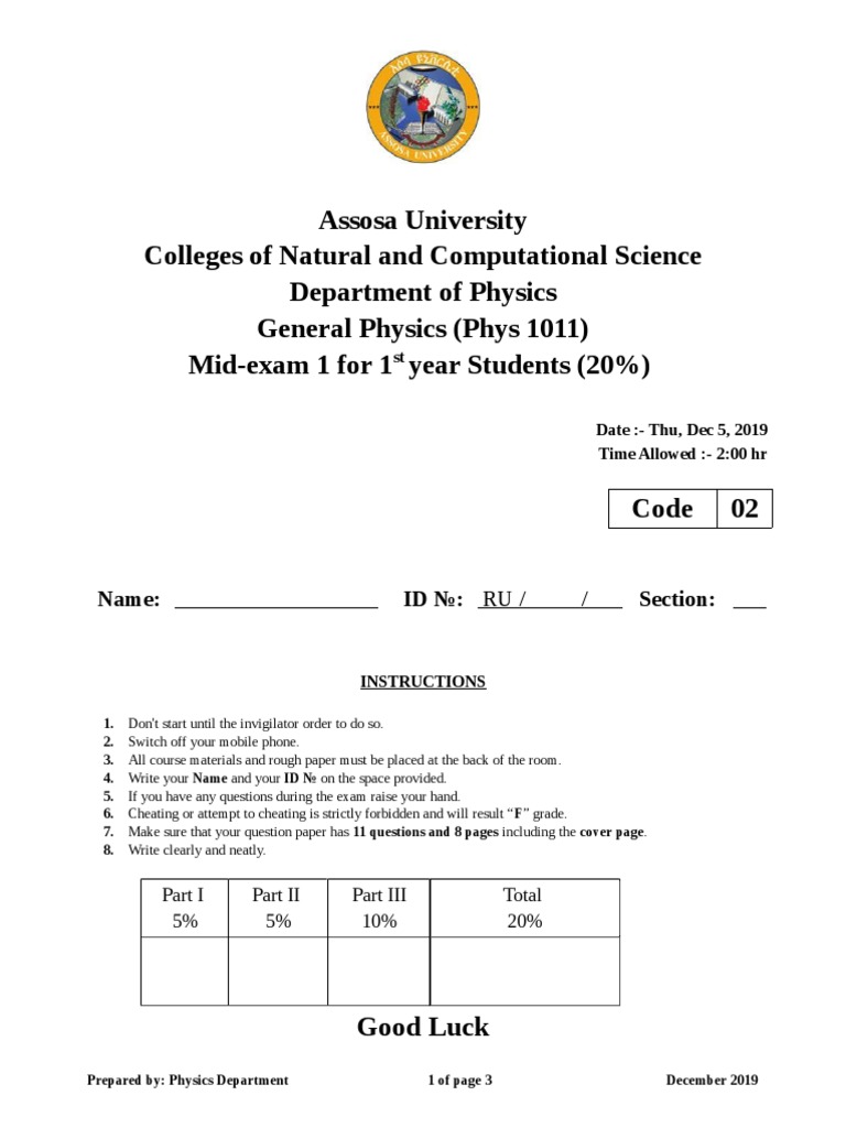 Mid Exam 1 (Copy2) | PDF | Acceleration | Velocity