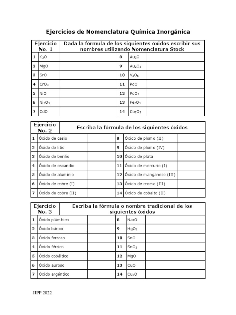 Ejercicios de Nomenclatura Química Inorgánica | PDF | Óxido | Sustancias químicas
