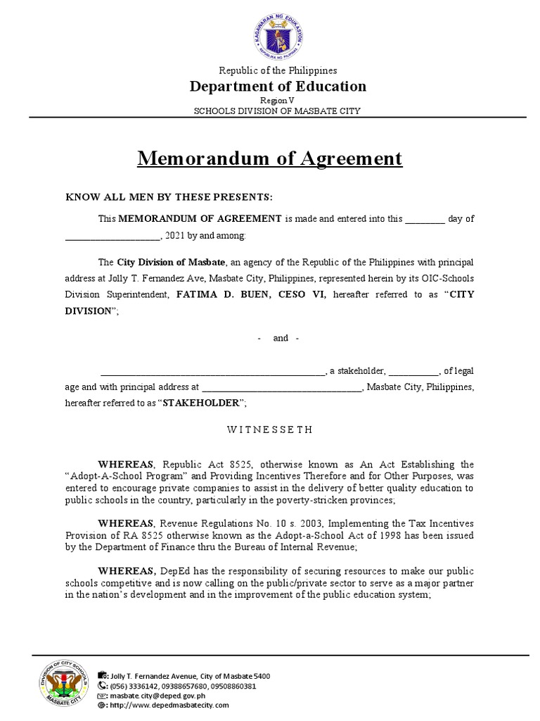 Memorandum of Agreement For Brigada Eskwela | PDF | Government | Economies