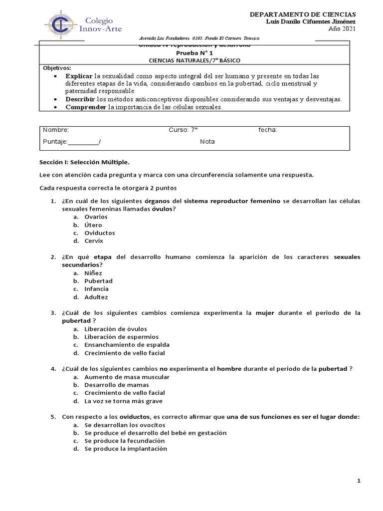 Prueba 7mo | PDF | Control de la natalidad | Ciclo menstrual