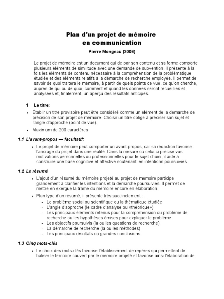 Guide de rédaction d'un projet de mémoire | PDF | Méthode scientifique ...