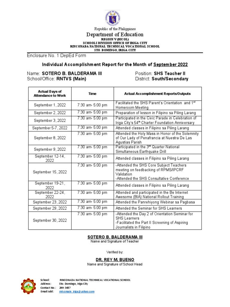 Accomplishment Report | Download Free PDF | Teachers | Communication