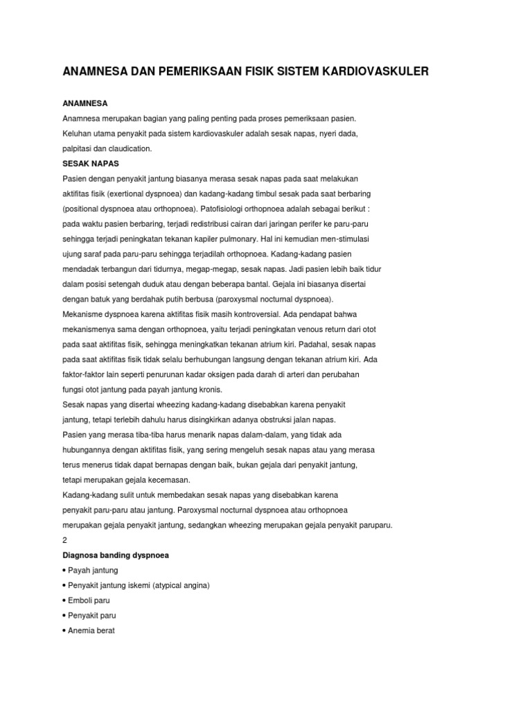 Anamnesa Dan Pemeriksaan Fisik Sistem Kardiovaskuler | PDF