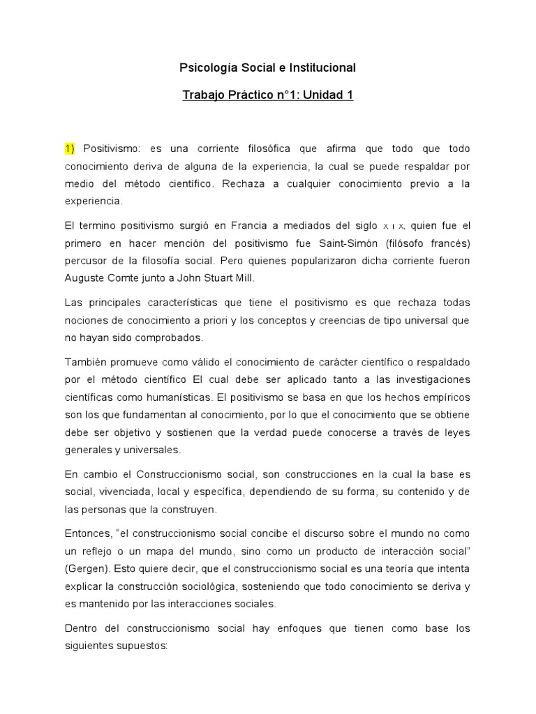 TP1 Psicologia Social | PDF | Positivismo | Sicología