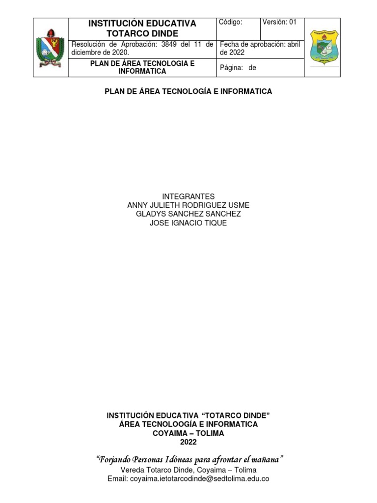 Plan de Area 2022 Tecnología e Informatica | PDF | Tecnología de información y comunicaciones ...
