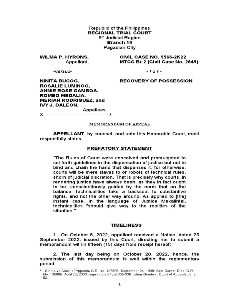 Memorandum of Appeal - Hyrons | PDF | Public Law | Judiciaries