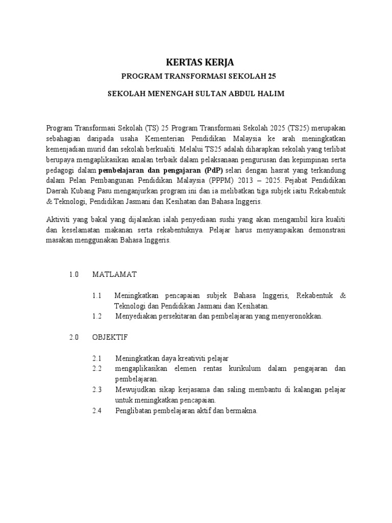 Kertas Kerja Program Ts25 | PDF