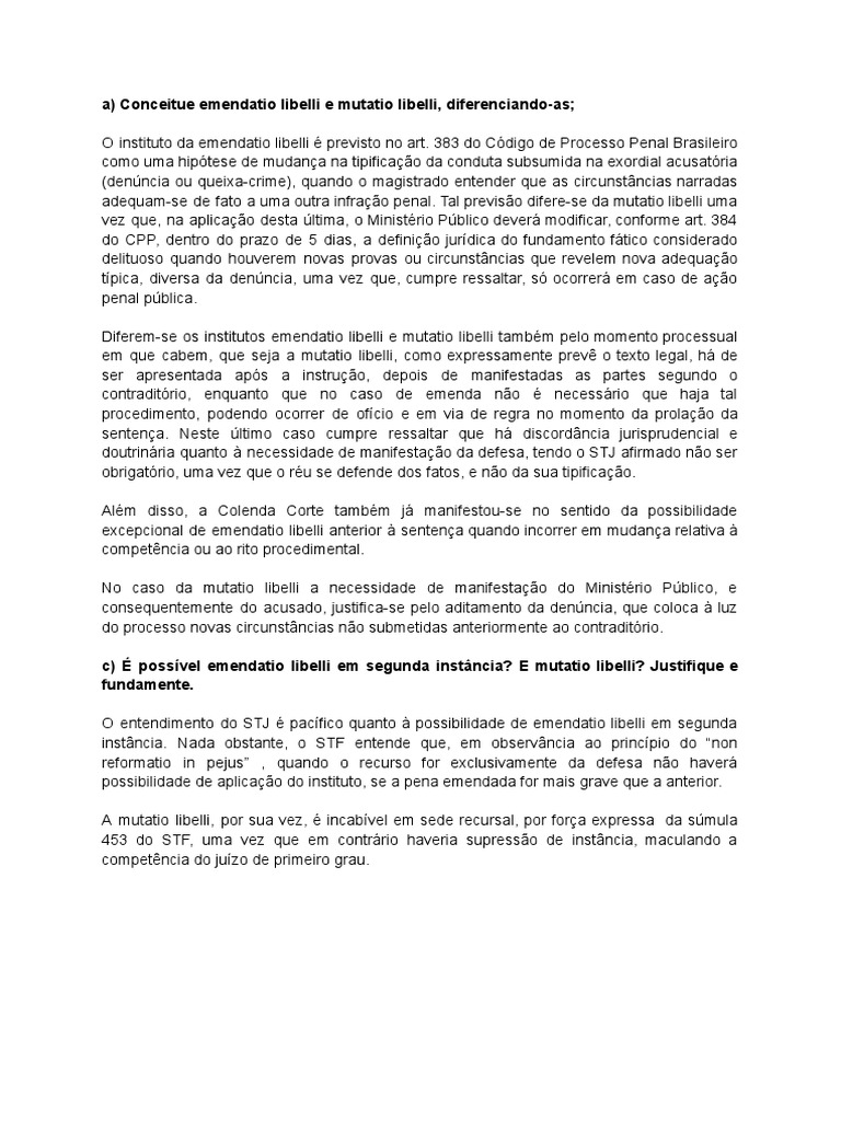 Emendatio e Mutatio Libelli | PDF | Sentença (jurídico) | Justiça criminal
