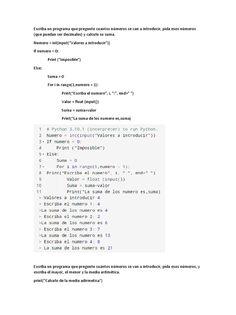 Programa Suma y Media de Números | PDF | Informática