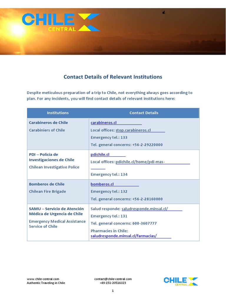 Contact Chile Relevant Institutions | PDF | Chile | Legal Action