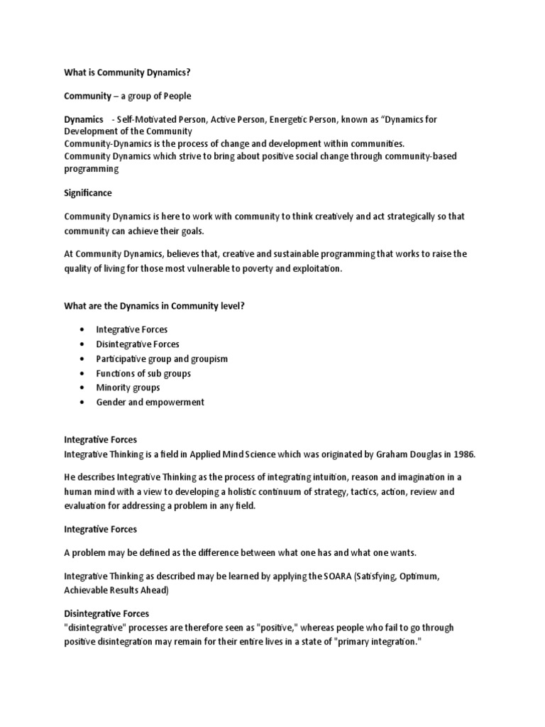 Community Dynamics | PDF | Thought | Empowerment