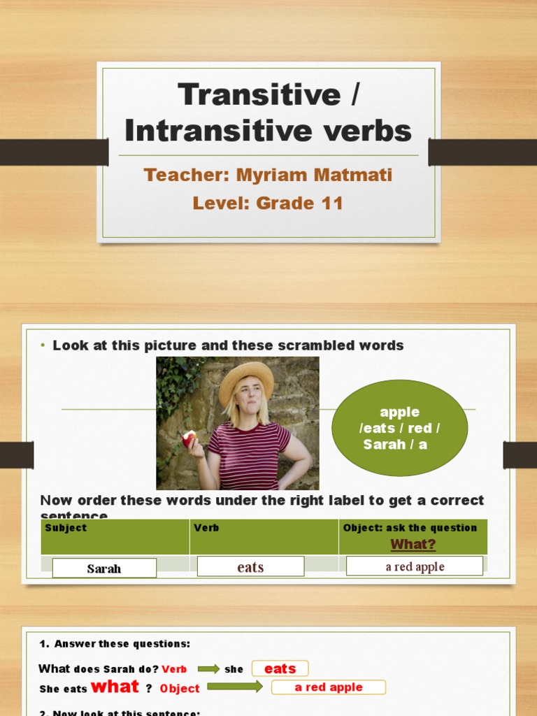 Transitive and Intransitive Verbs Direct Method Activities Grammar ...