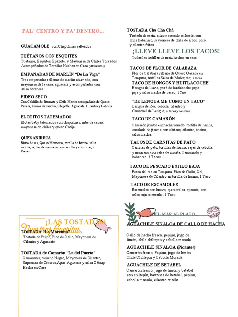 ESPAÑOL MENÚ CHACHACHÁ COMIDA Abril 1 | PDF | Taco | Cocina americana