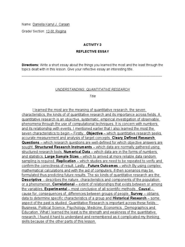 Activity 3 - Reflective Essay | PDF | Quantitative Research | Statistics