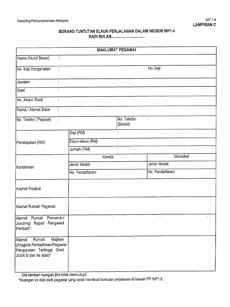 Borang Tuntutan Elaun Perjalanan Dalam Negeri WP1.4 | PDF