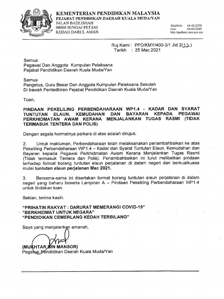 Surat Pindaan Pekeliling Perbendaharaan WP1.4 | PDF