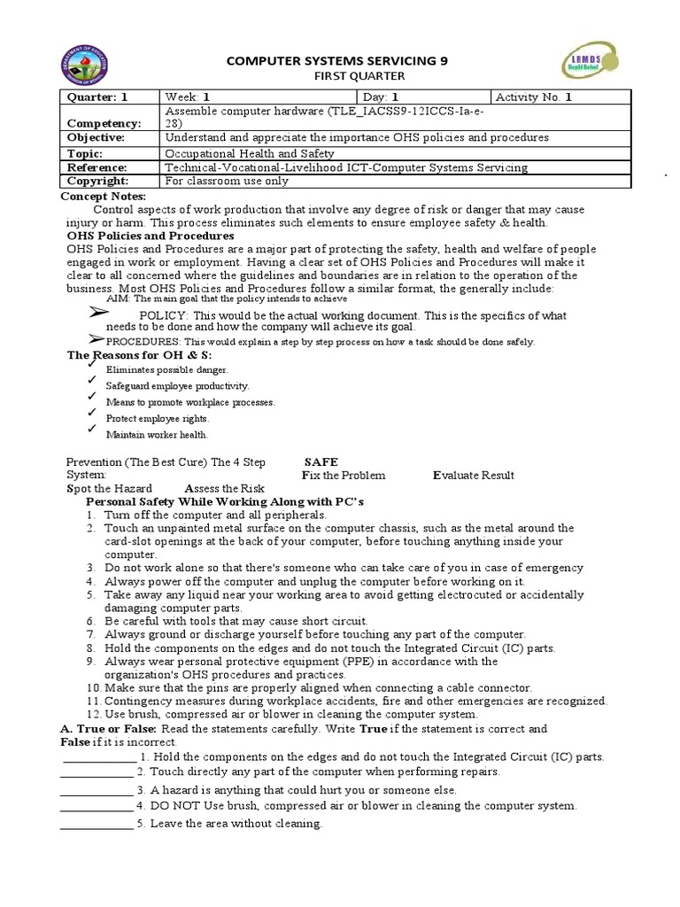 Tle TVL 9-12ia - CSS - Q1 - Wk1day1 - 4 | PDF | Personal Computers | Laptop