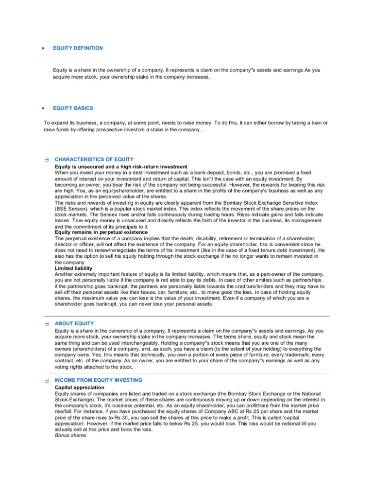 Equity Definition | PDF | Stocks | Equity (Finance)