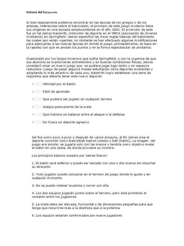 Historia y Orígenes del Baloncesto | PDF | Asociacion Nacional de ...