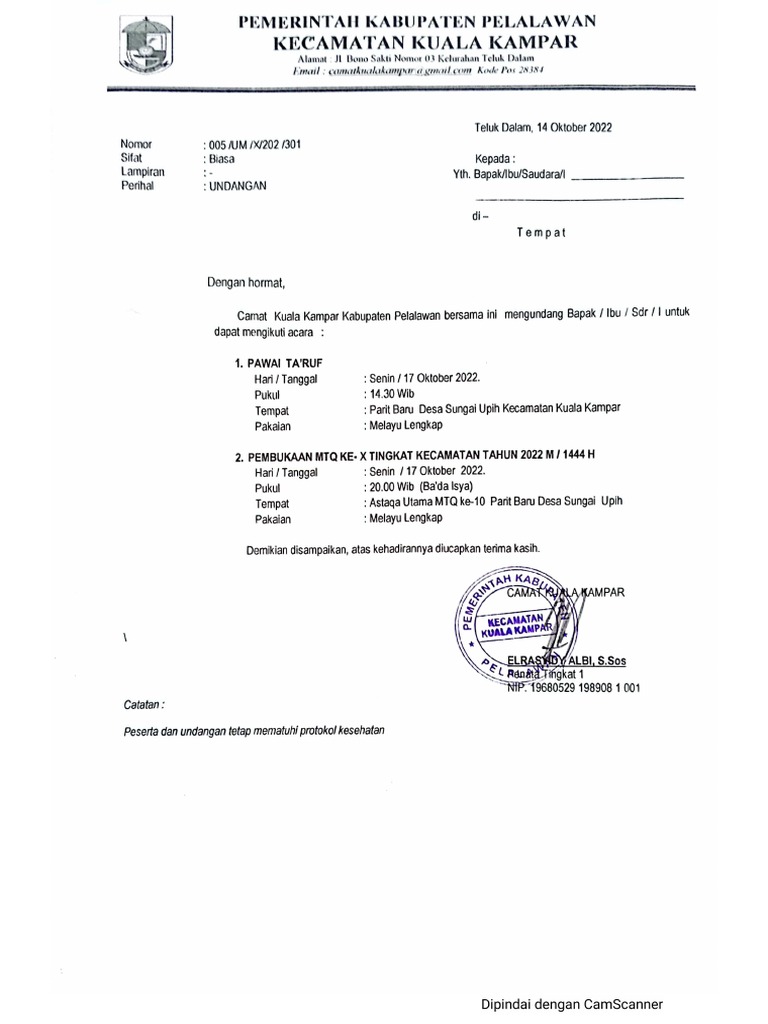 Undangan Pawai Ta'ruf Dan Pembukaan MTQ | PDF