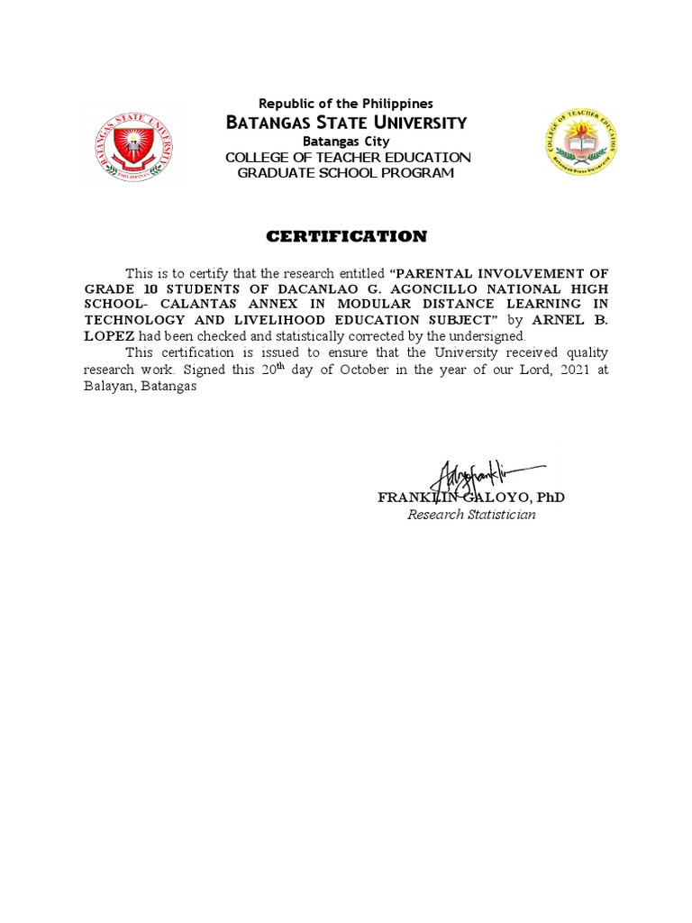 Certificate of Statistician | PDF