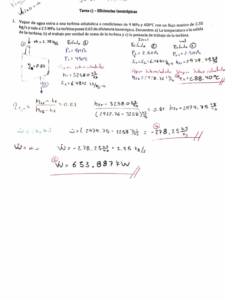 Tarea C) Eficiencias Isentropicas | PDF | Ciencia y matemáticas
