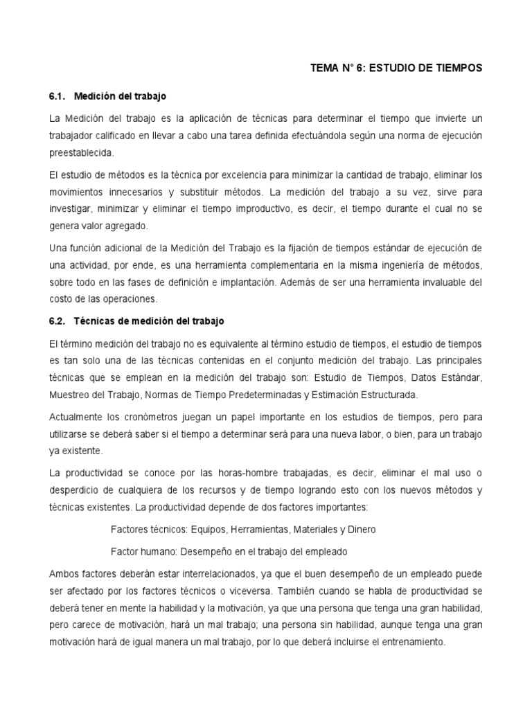 Estudio De Tiempos Pdf Medición Ecuaciones