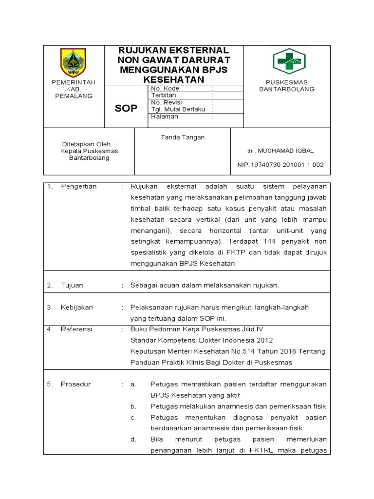 SOP Rujukan Eksternal BPJS | PDF