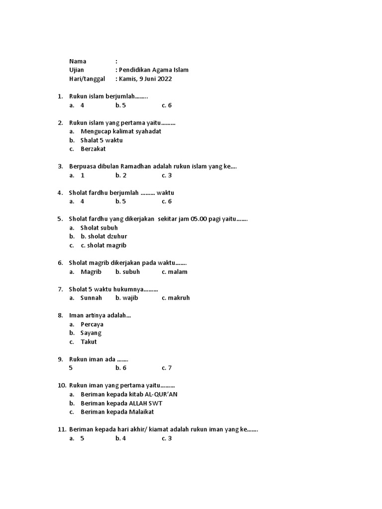 Soal Agama Kelas 7 2022 Ujian | PDF | Karier & Perkembangan | Agama & Spiritualitas