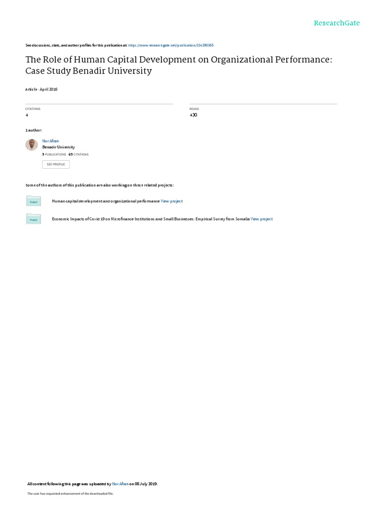 Human Capital Development On Organizational Performance | PDF | Human Capital | Capital (Economics)