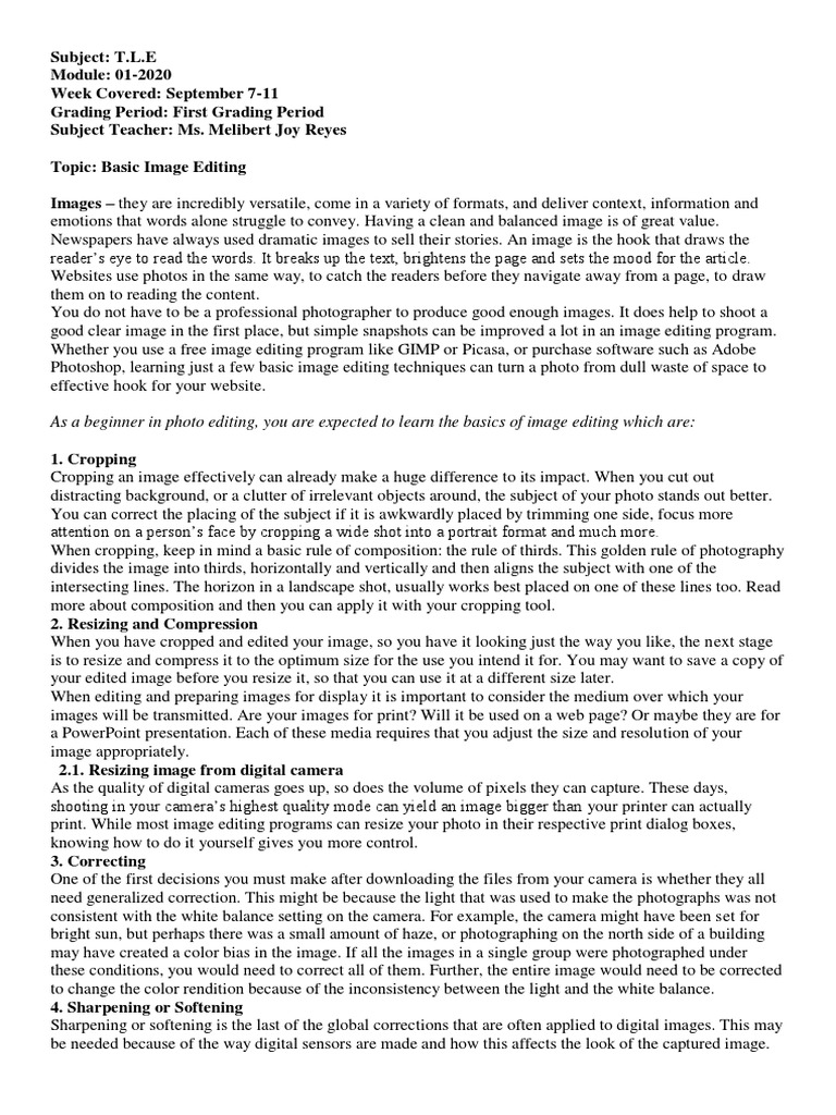 Learning Materials TLE 8 Q1 | PDF | Adobe Photoshop | Image Editing