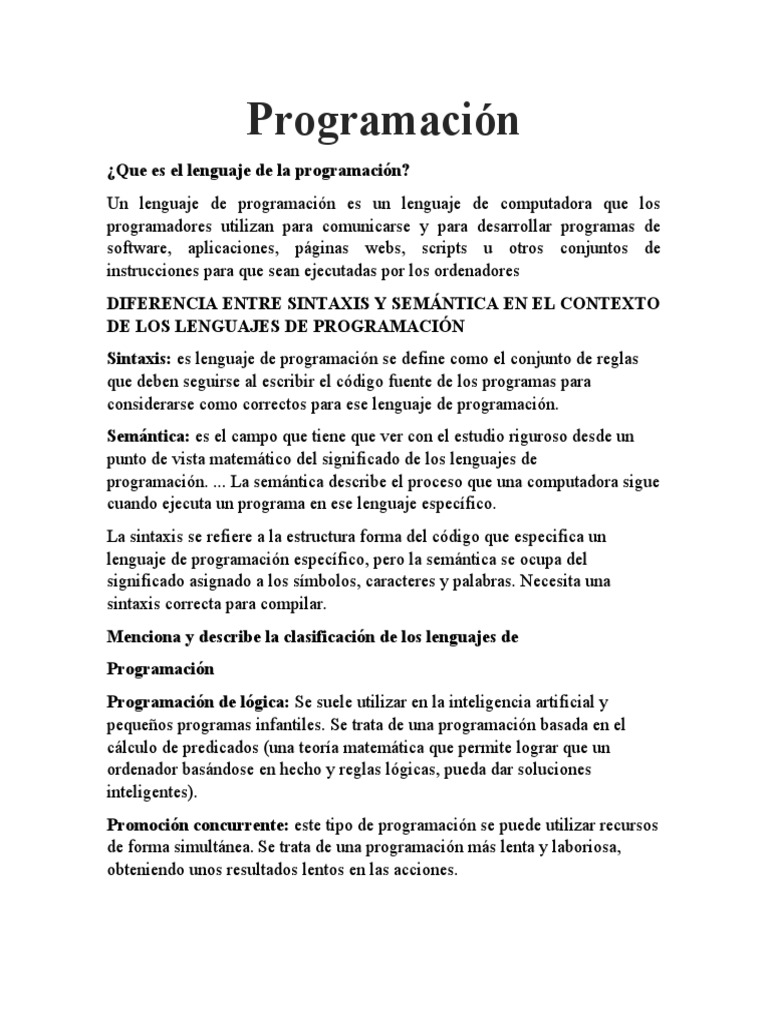 Lenguajes de Programación y Sintaxis | PDF | Lenguaje de programación ...