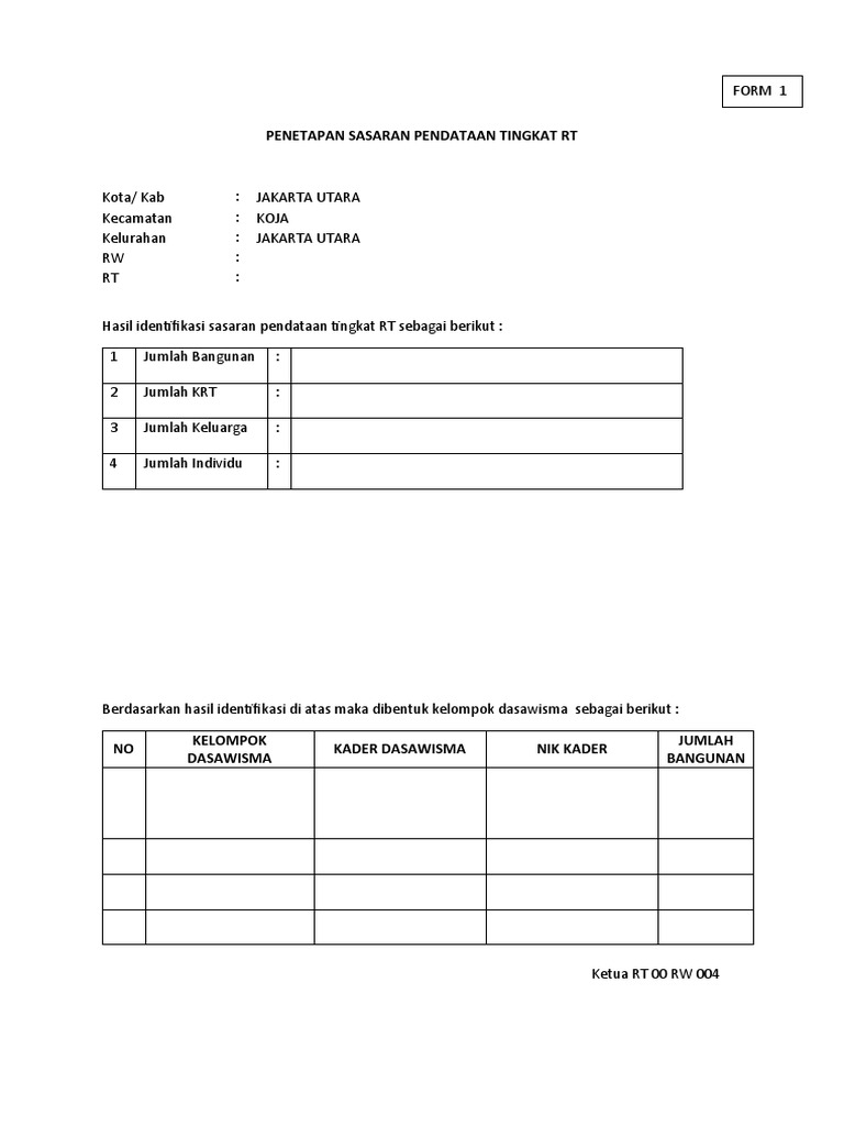 Formulir Manual Kelompok Dasawisma | PDF