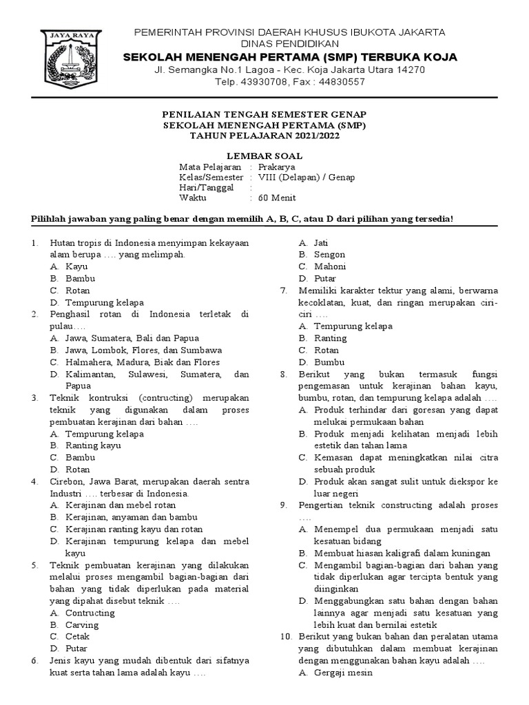 Soal PTS Prakarya Kelas Viii | PDF