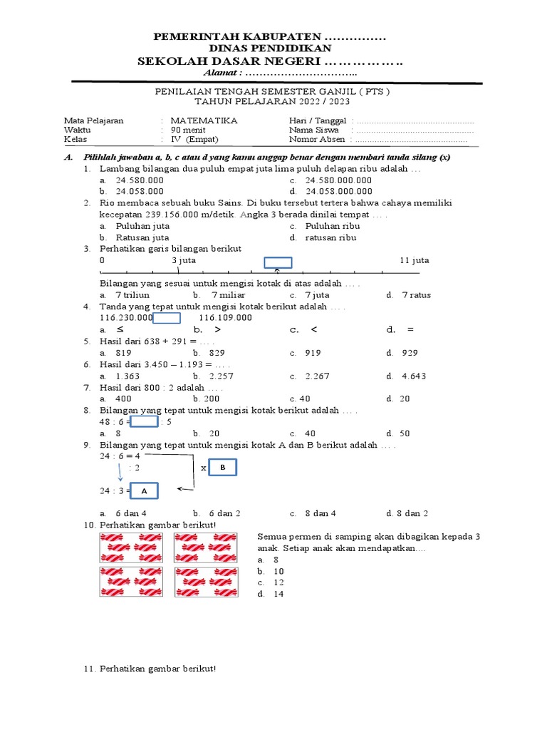 SOAL PTS MAT KELAS 4 Kurmer | PDF