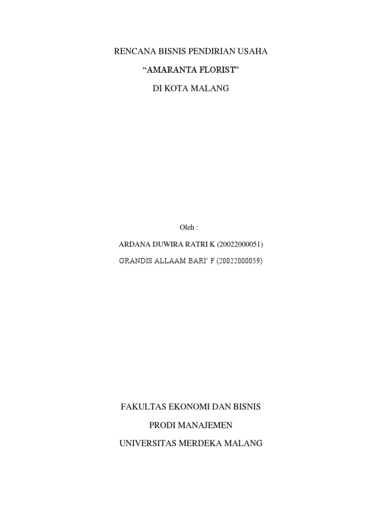 Rencana Bisnis Amaranta Florist | PDF