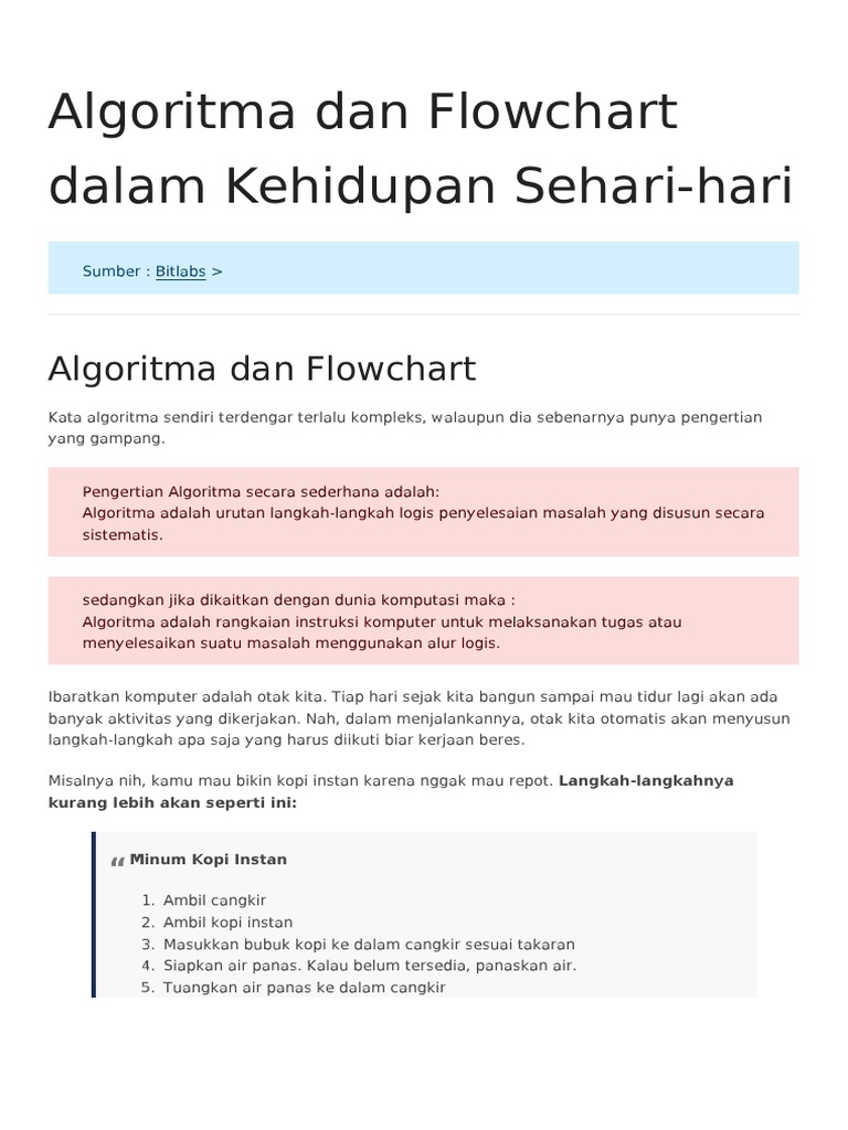 Algoritma Dan Flowchart Dalam Kehidupan Sehari Hari | PDF | Komputer