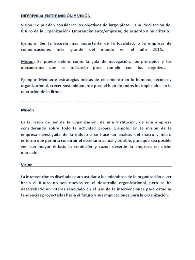 Diferencia Entre Mision y Vision 1 | PDF | Business | Economias Diferencia Entre Mision y Vision 1 | PDF | Business | Economias