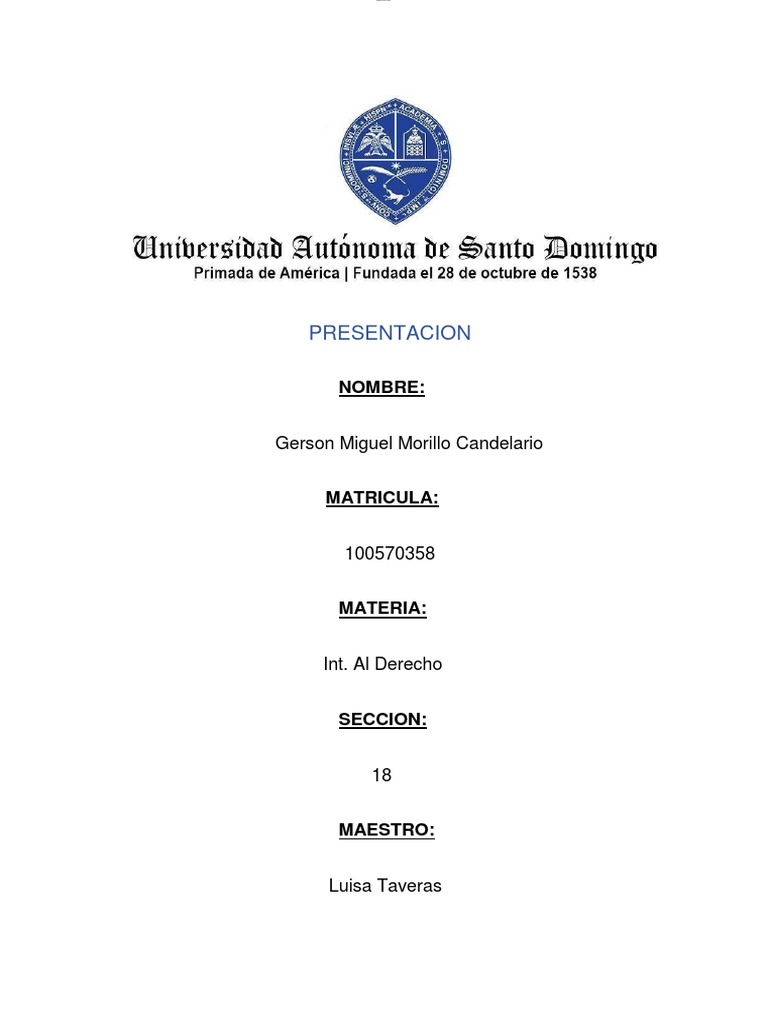 Derechos Resumen Tarea Uasd Int Al Derecho | PDF | Derecho penal | Ley ...