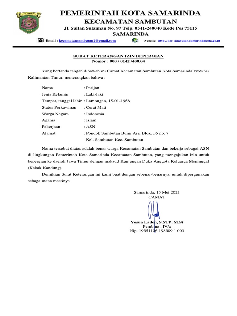 Surat Keterangan Izin Bepergian | PDF
