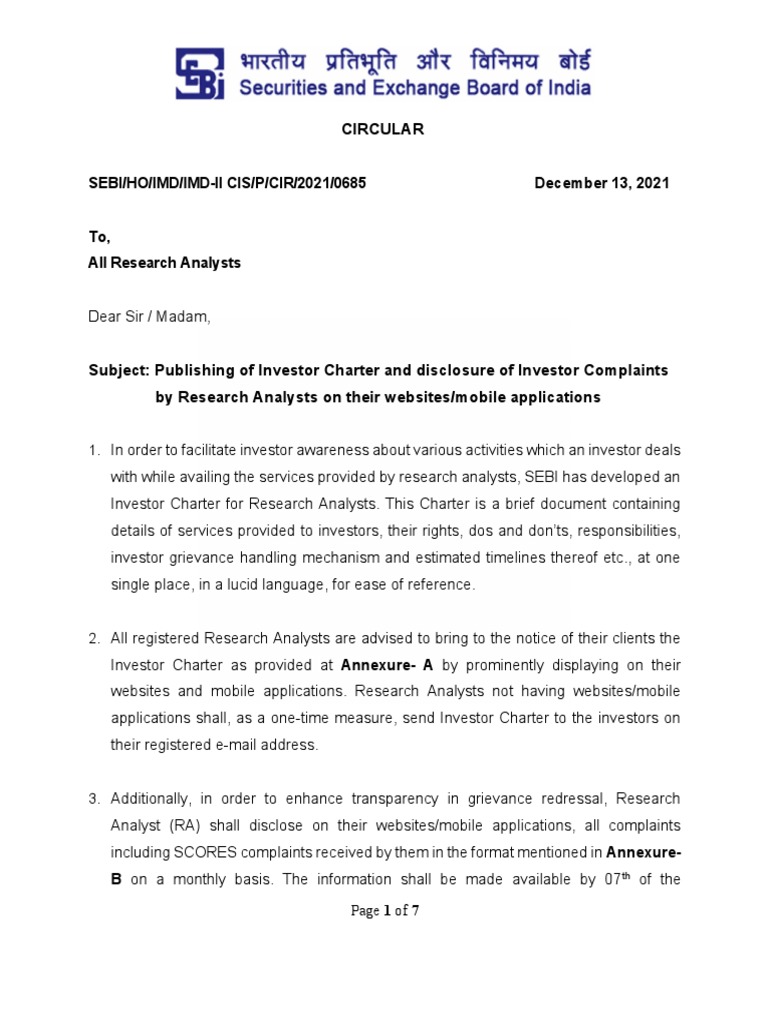 Research Analyst Investor Charter. | PDF | Financial Analyst ...