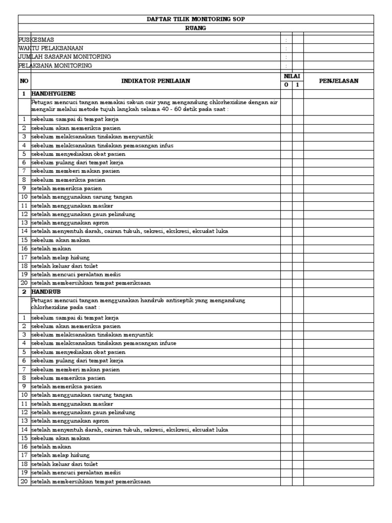 Daftar Tilik Ruangan Puskesmas | PDF