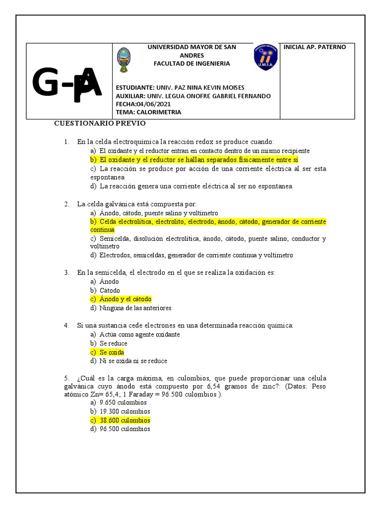 Cuestionario Ofishial Elevtro | PDF | Electrodo | Redox
