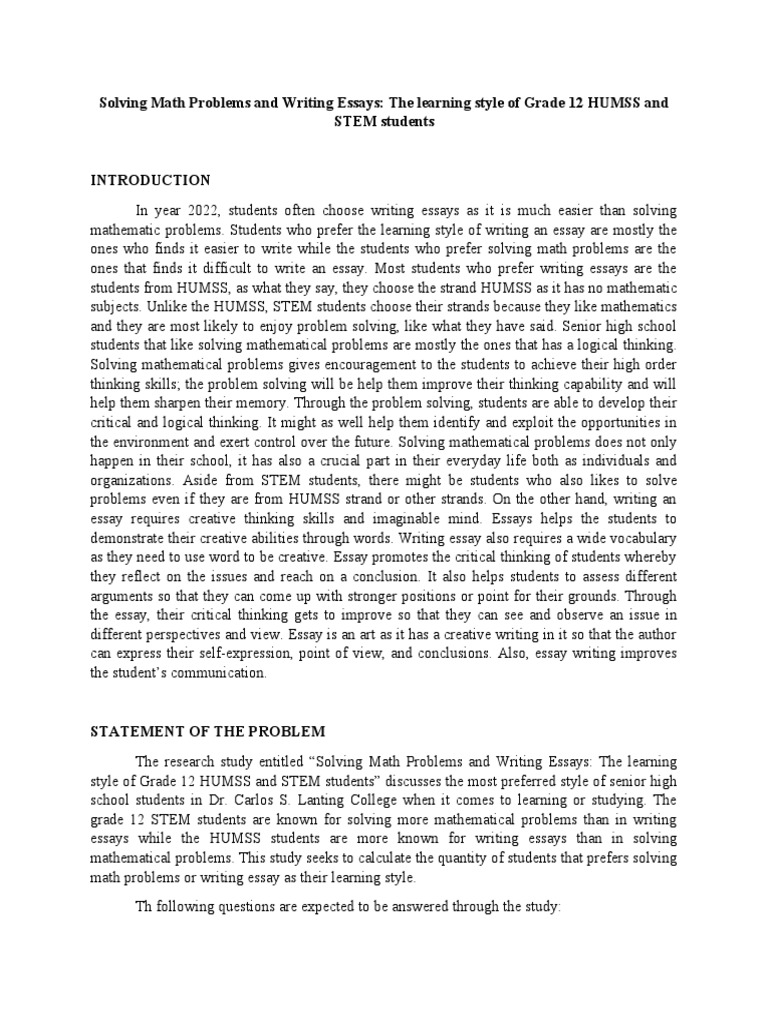 Solving Math Problems and Writing Essays | PDF | Thought | Survey ...