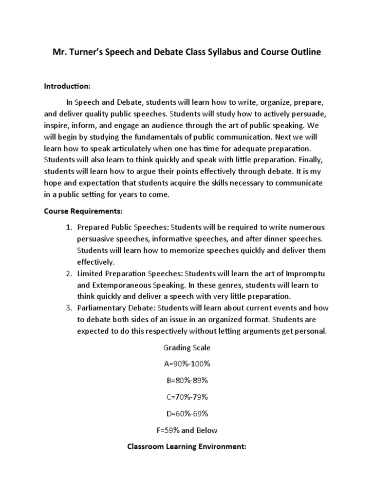 Speech and Debate Syllabus | PDF | Public Speaking | Communication