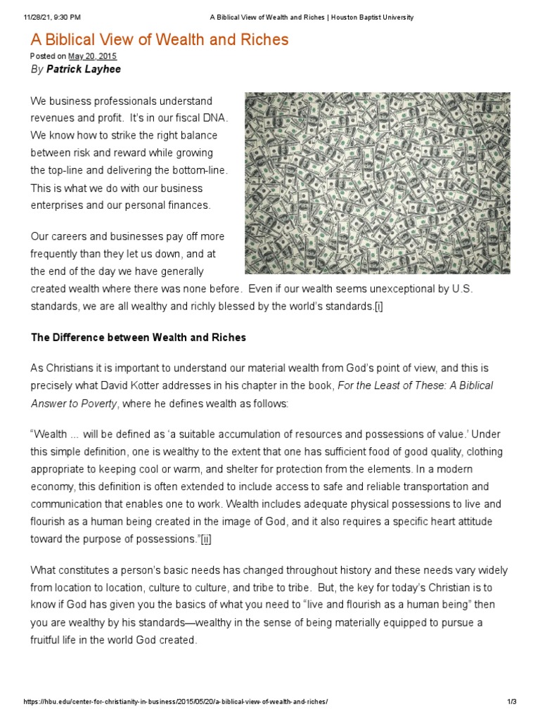 A Biblical View of Wealth and Riches | PDF | Wealth | God