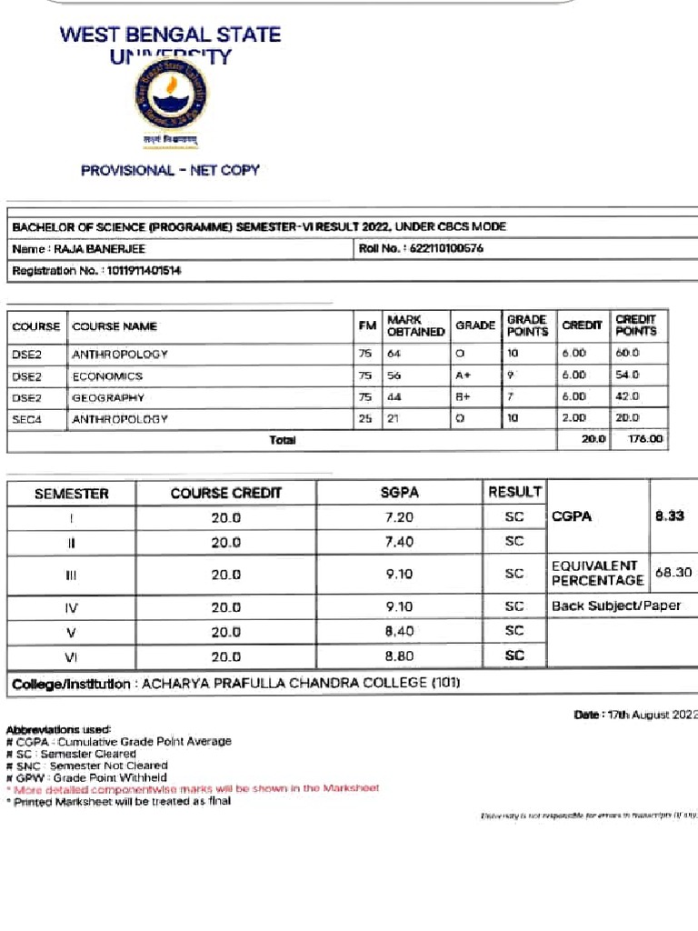 BSC Marksheet | PDF | Academia | Student Assessment And Evaluation