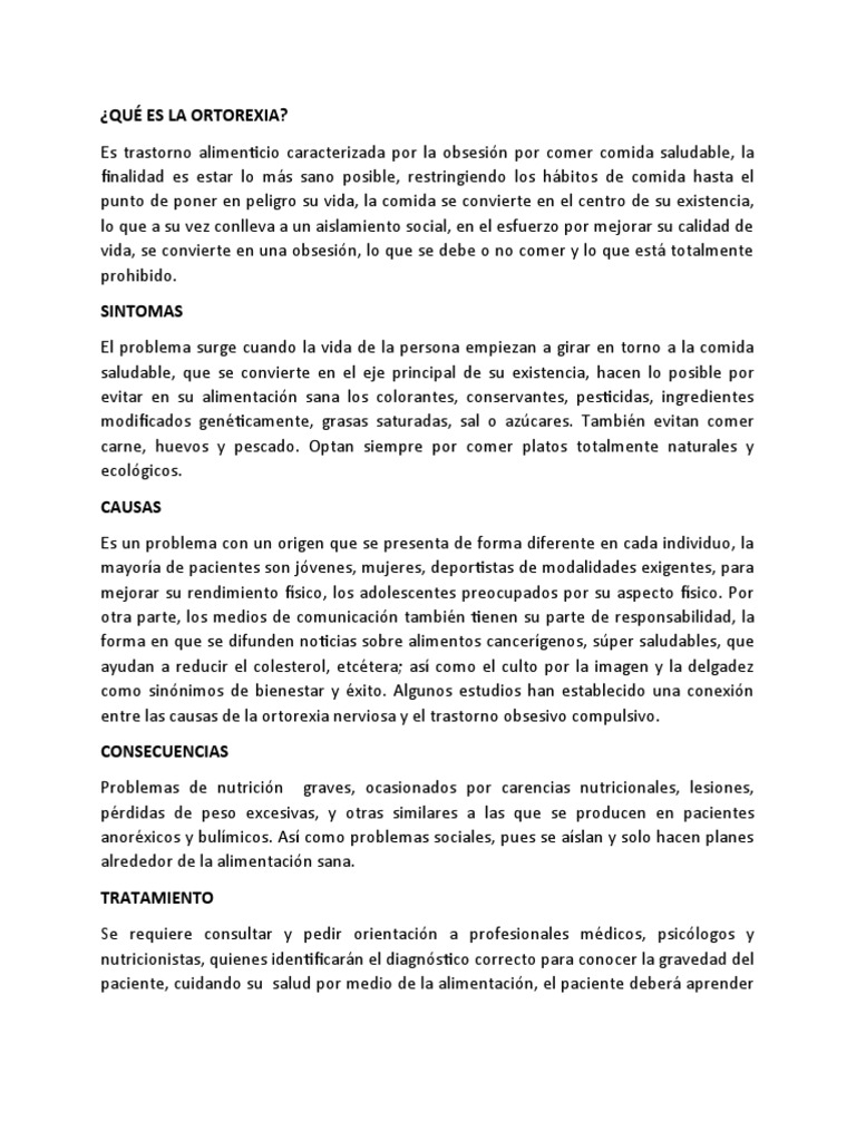 Ortorexia y Vigorexia: Trastornos Alimentarios | PDF | Alimentos ...