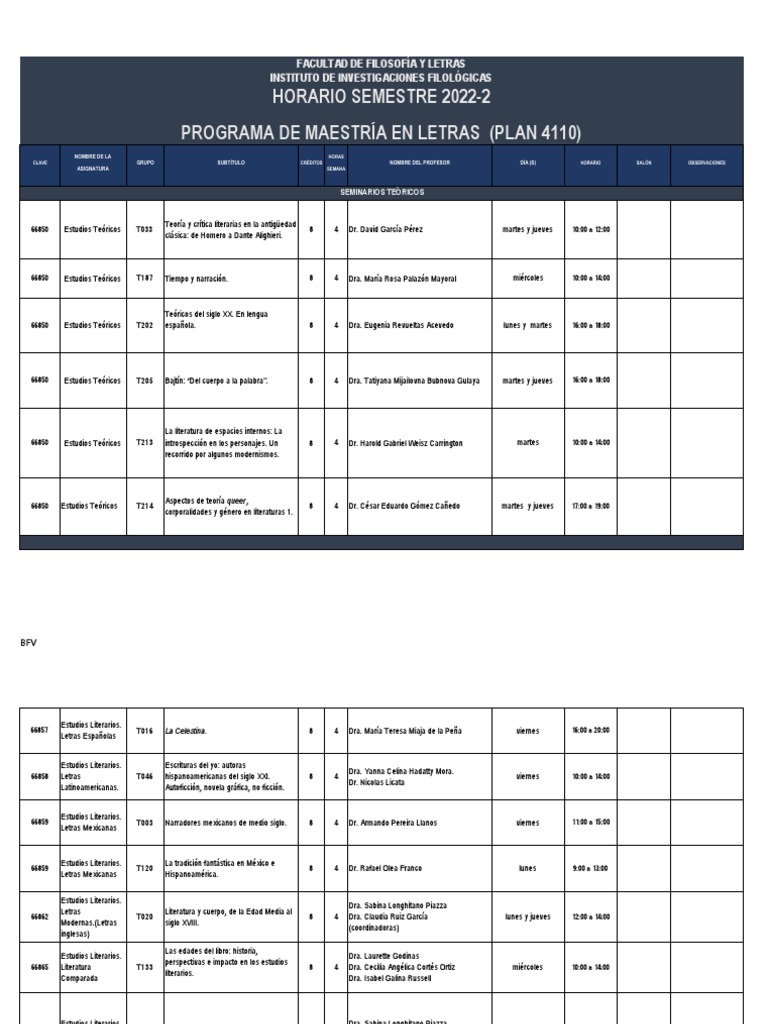 Horario 2022-2 | PDF