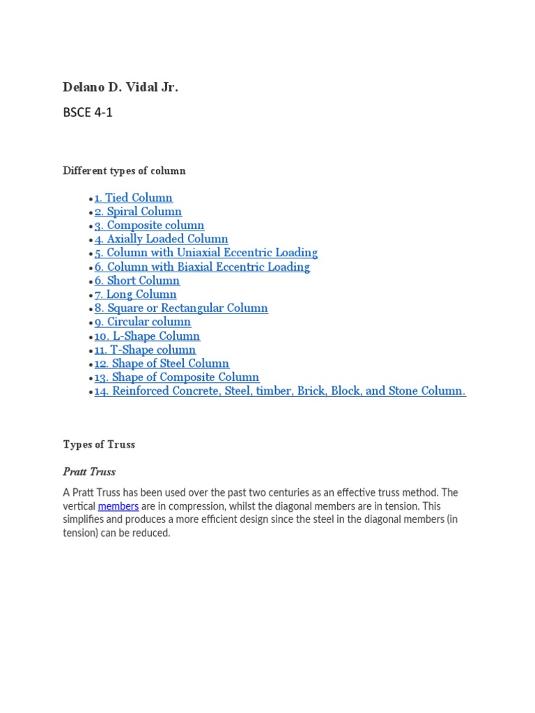 Civil Engineering Column & Truss Guide | PDF | Truss | Column